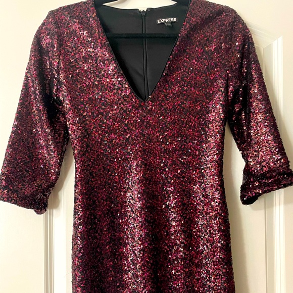 Express | Dresses | Express Burgundy Sequin Bodycon Dress | Poshmark